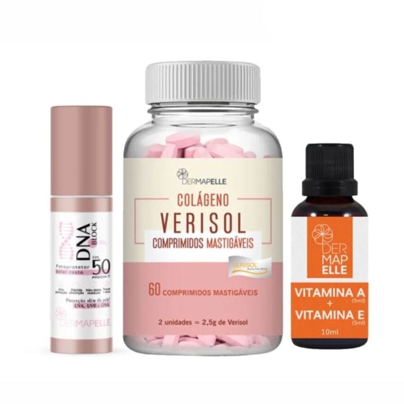 COMBO DNA Block FPS 50 + Verisol + Vitaminas A e E | Dermapelle